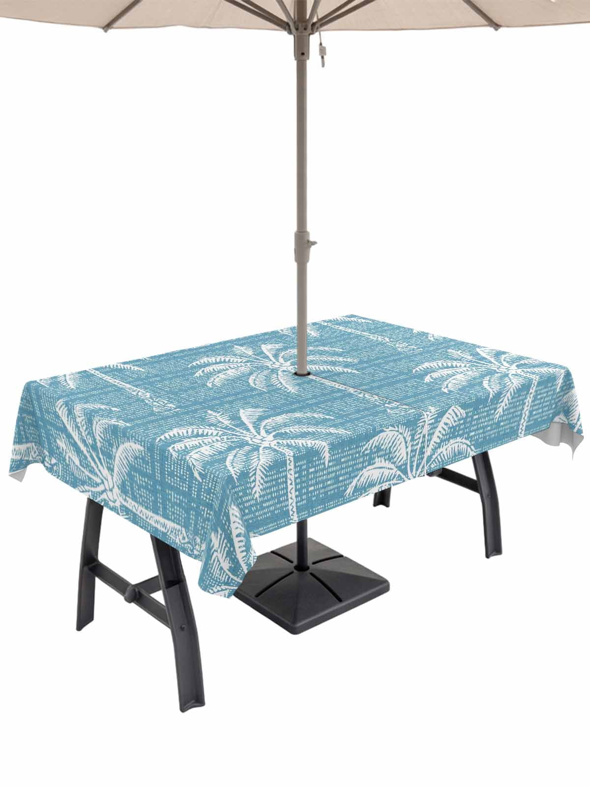60x120 Inch Outdoor Tablecloth with Umbrella Hole Zipper Rectangle Blue ...