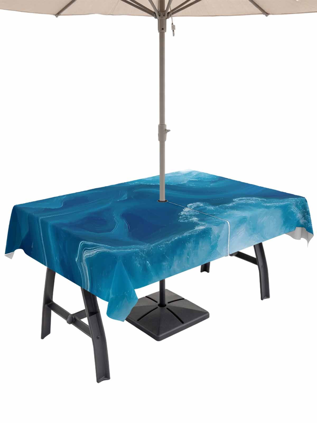 60x120 Inch Outdoor Tablecloth with Umbrella Hole Zipper Rectangle Blue ...