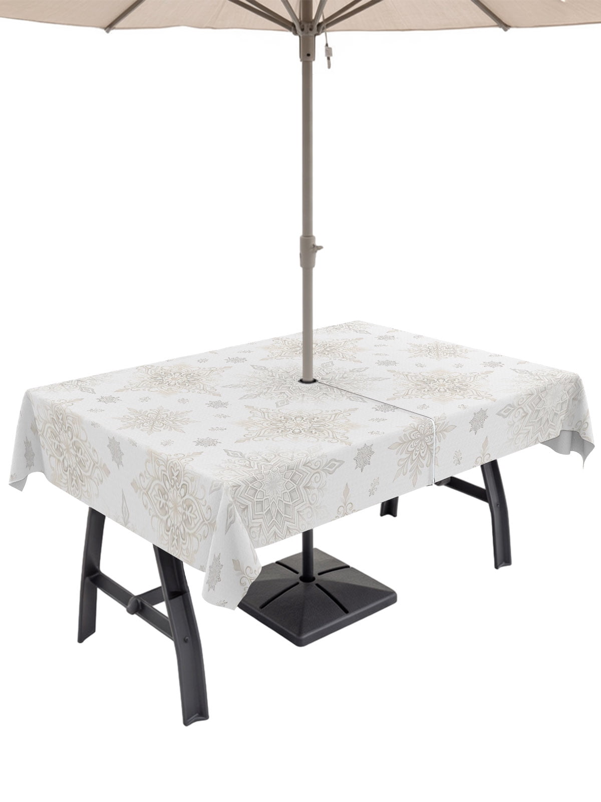 60x120 Inch Outdoor Tablecloth with Umbrella Hole Zipper Rectangle Boho ...