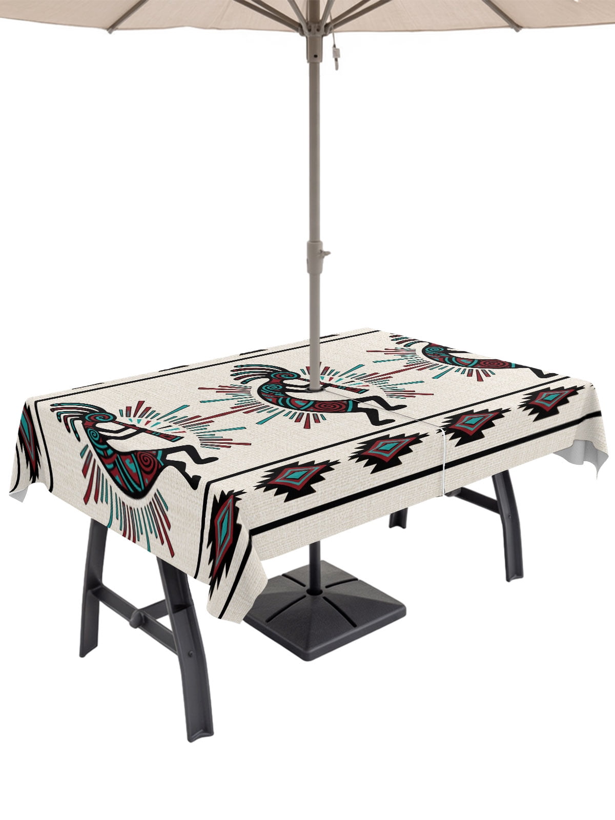 60x120 Inch Outdoor Tablecloth with Umbrella Hole Zipper Rectangle Boho ...