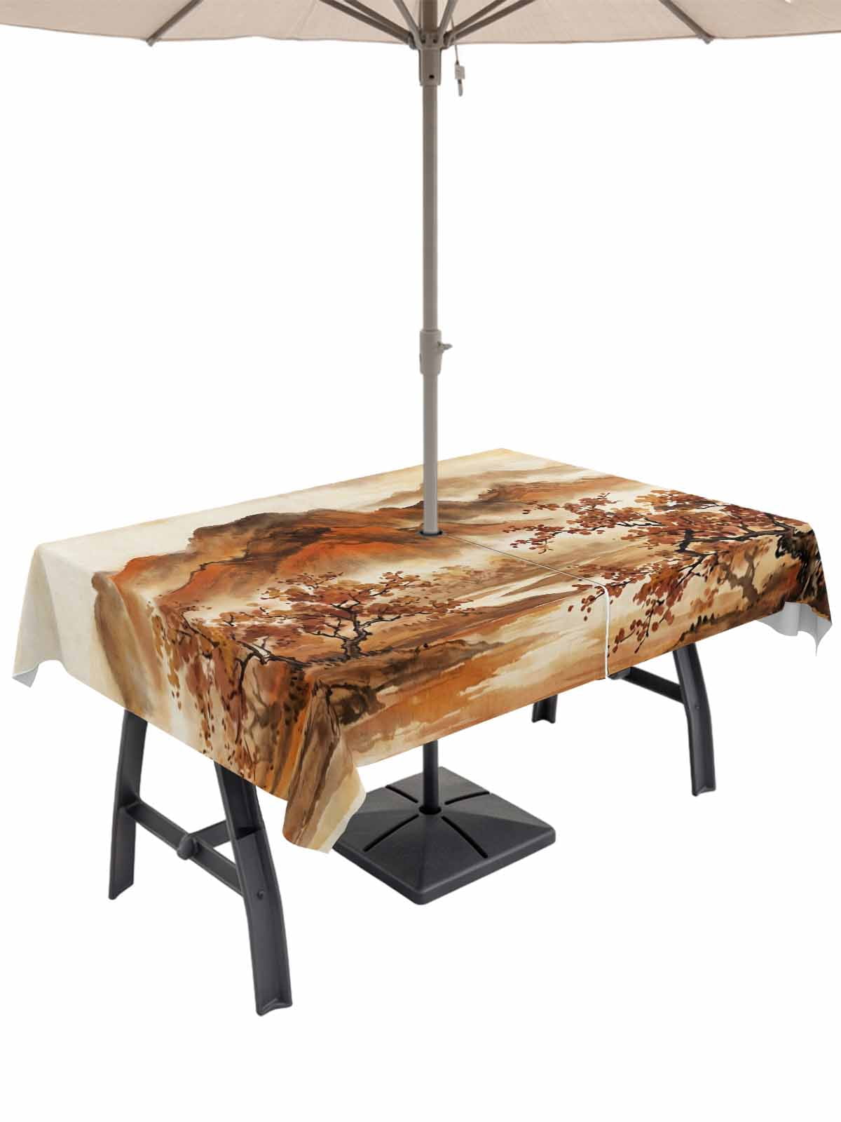 60x120 Inch Outdoor Tablecloth with Umbrella Hole Zipper Rectangle Fall ...