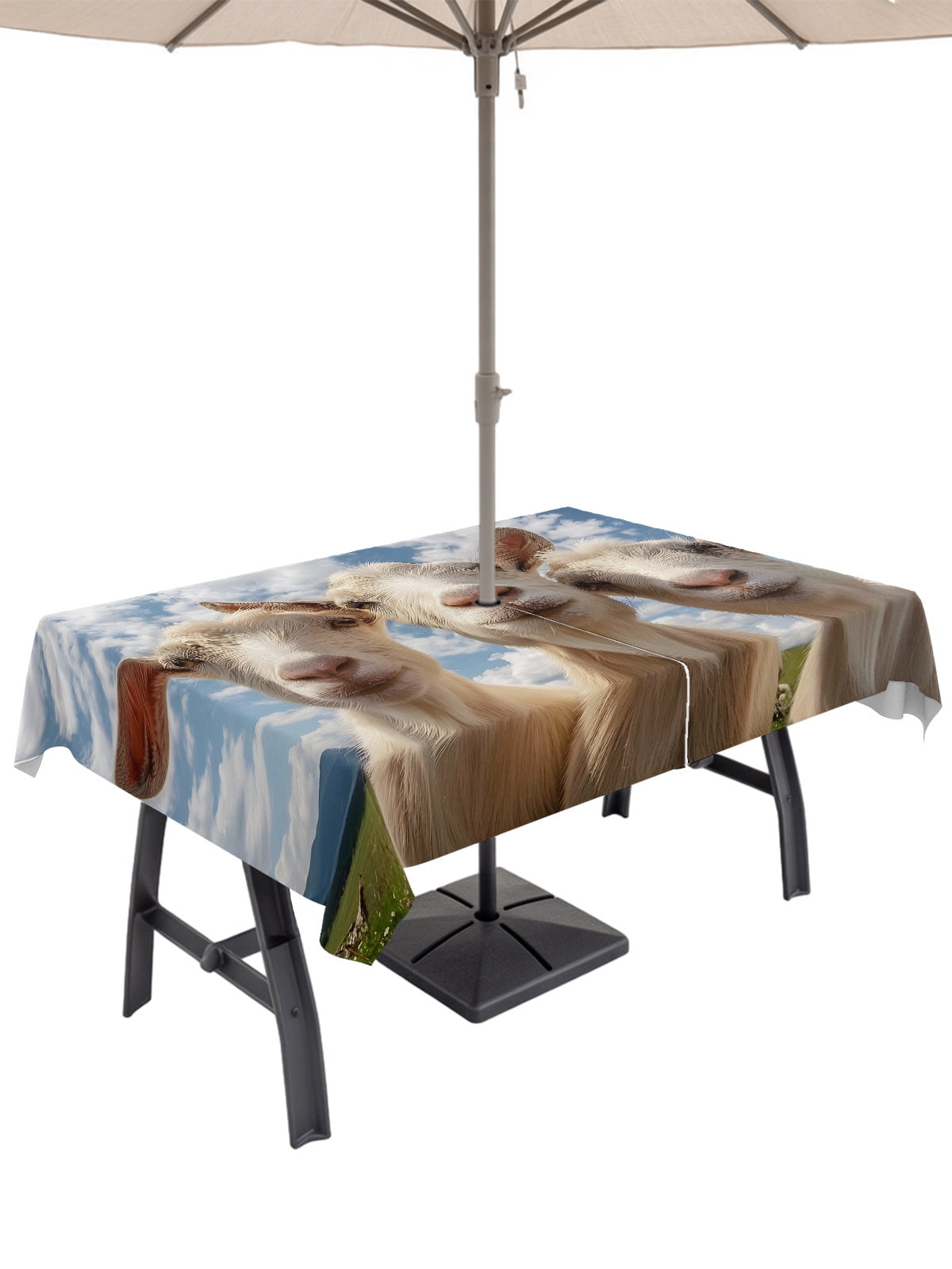 60x120 Inch Outdoor Tablecloth with Umbrella Hole Zipper Rectangle Farm ...