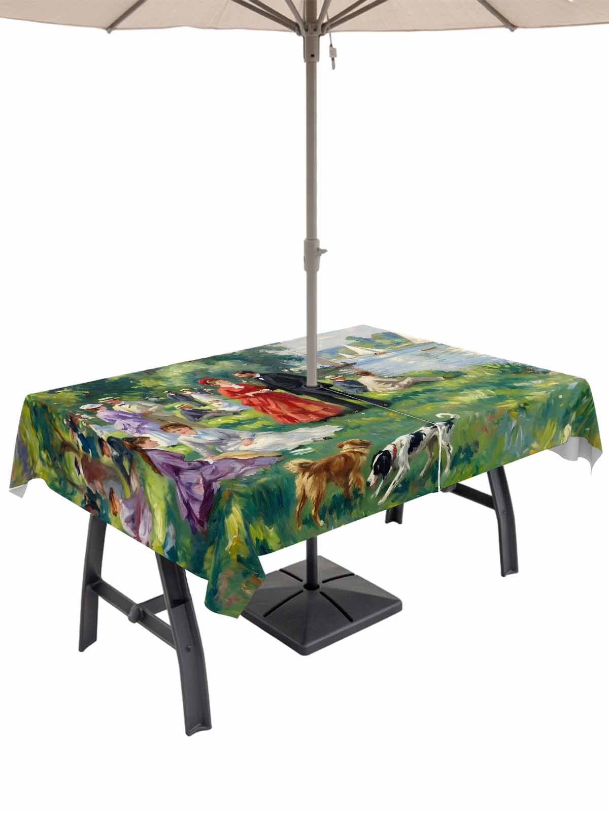 60x120 Inch Outdoor Tablecloth with Umbrella Hole Zipper Rectangle ...