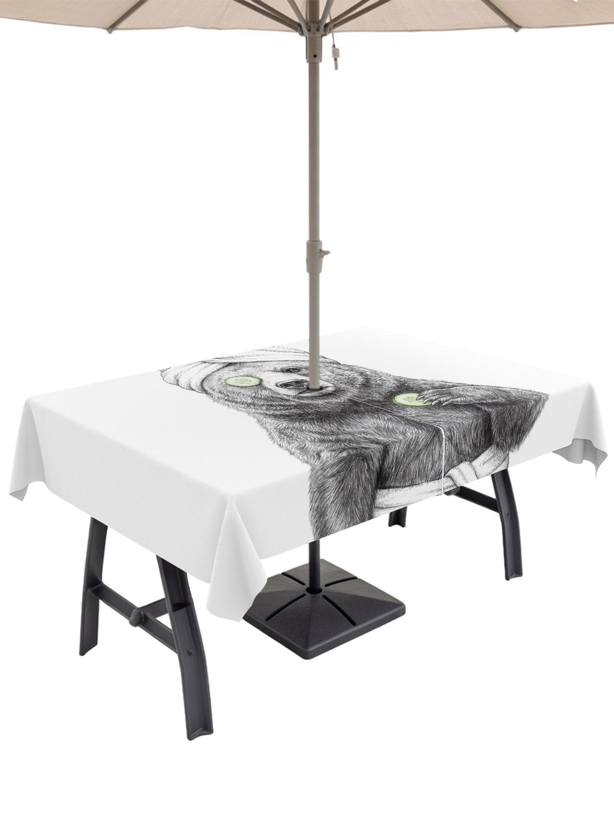 60x120 Inch Outdoor Tablecloth with Umbrella Hole Zipper Rectangle Grey ...