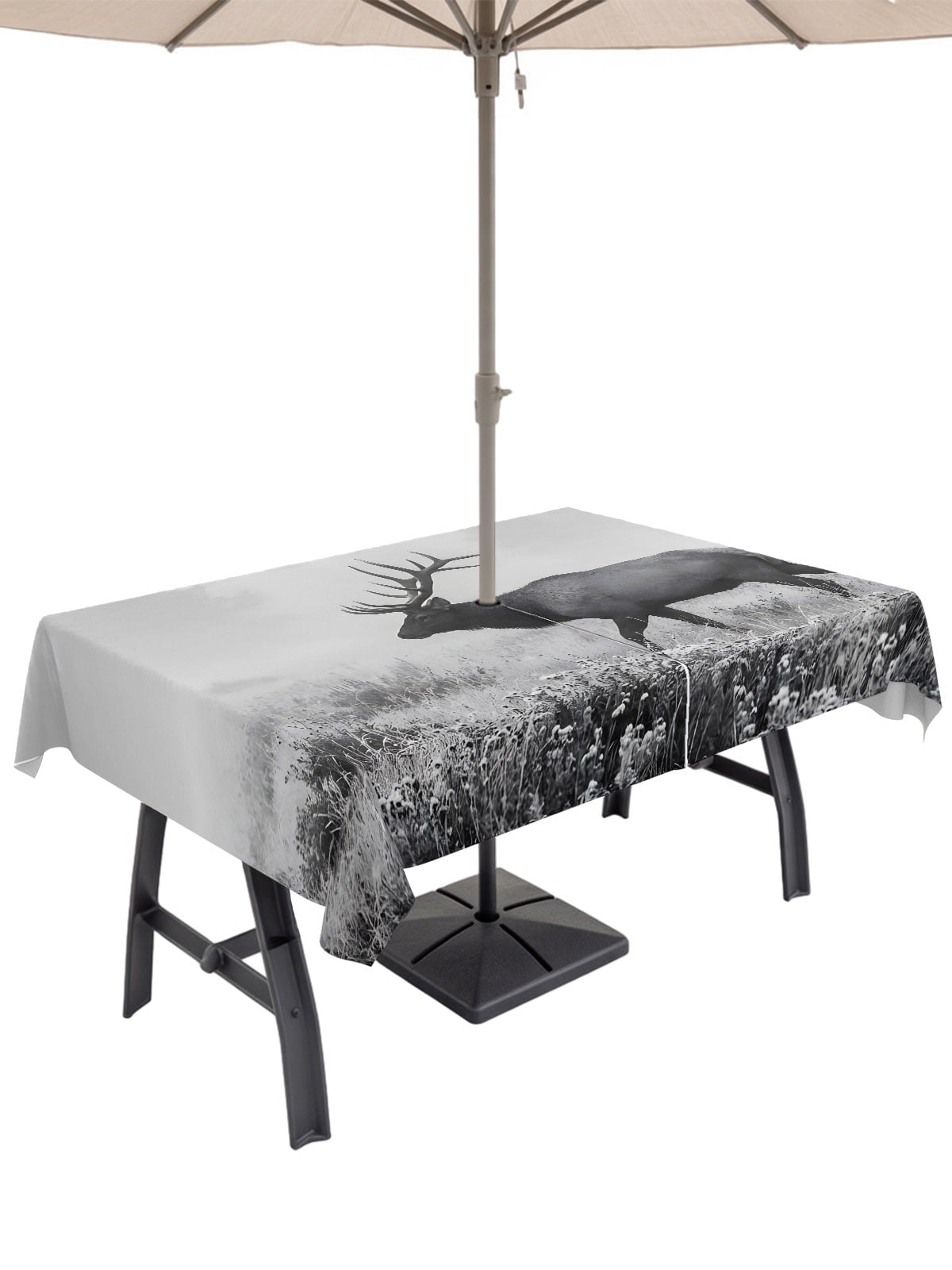 60x120 Inch Outdoor Tablecloth with Umbrella Hole Zipper Rectangle Grey ...