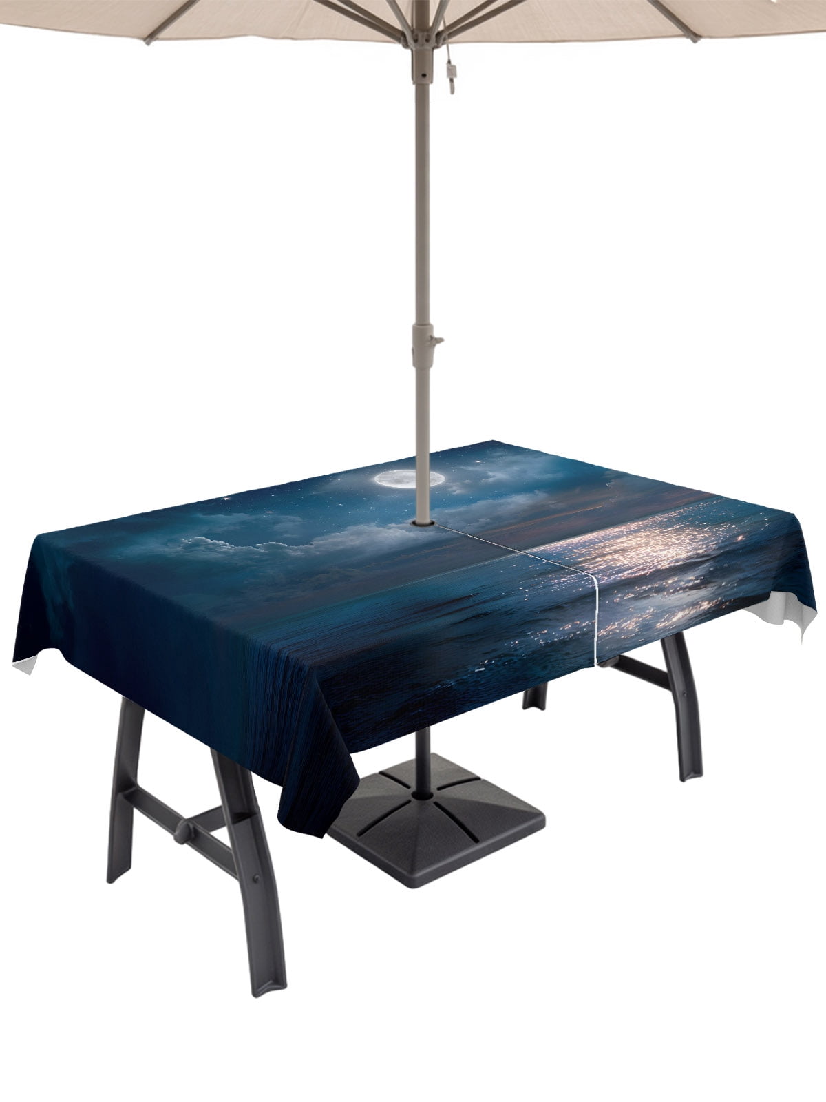 60x120 Inch Outdoor Tablecloth with Umbrella Hole Zipper Rectangle Navy ...