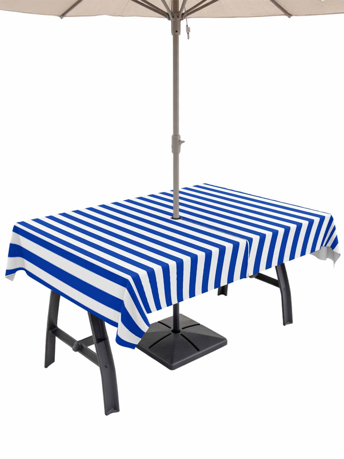60x120 Inch Outdoor Tablecloth with Umbrella Hole Zipper Rectangle Navy ...