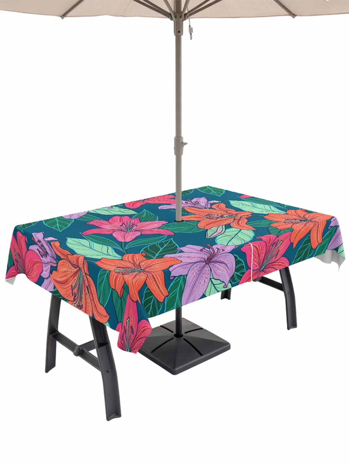 60x120 Inch Outdoor Tablecloth with Umbrella Hole Zipper Rectangle Pink ...