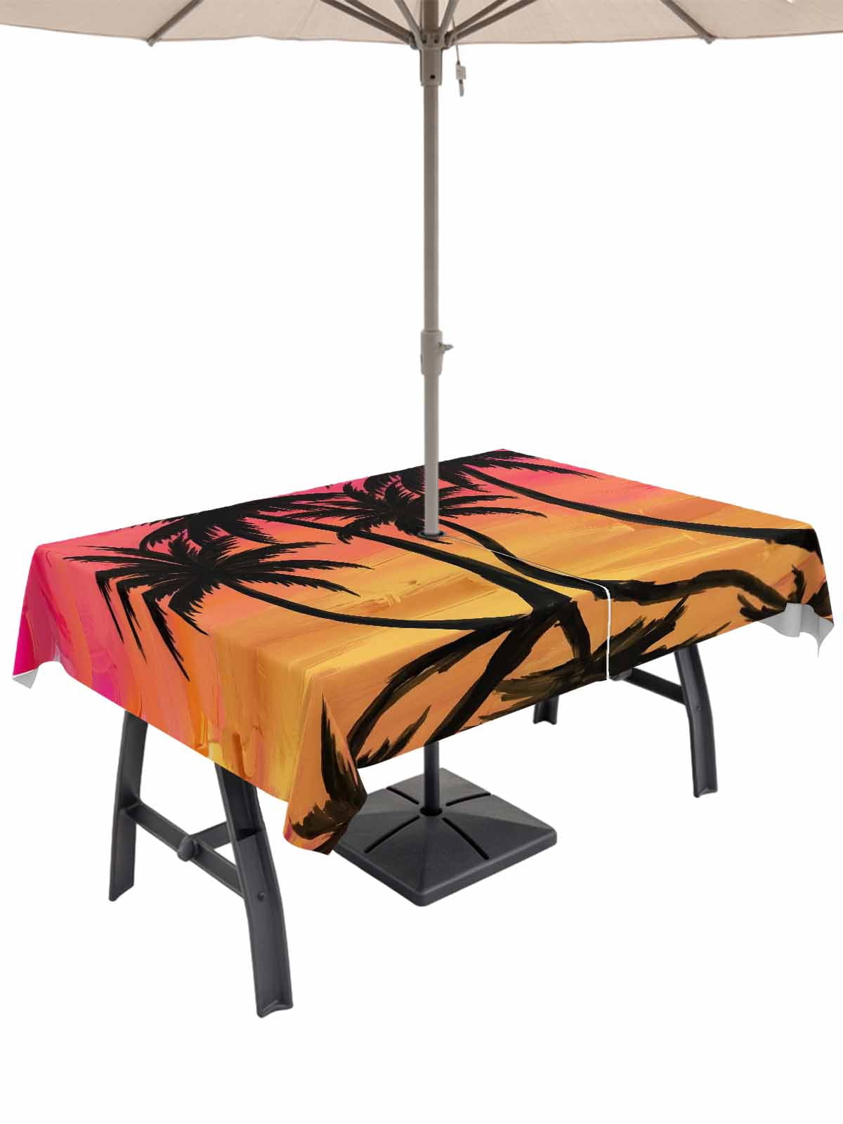 60x120 Inch Outdoor Tablecloth with Umbrella Hole Zipper Rectangle Pink ...