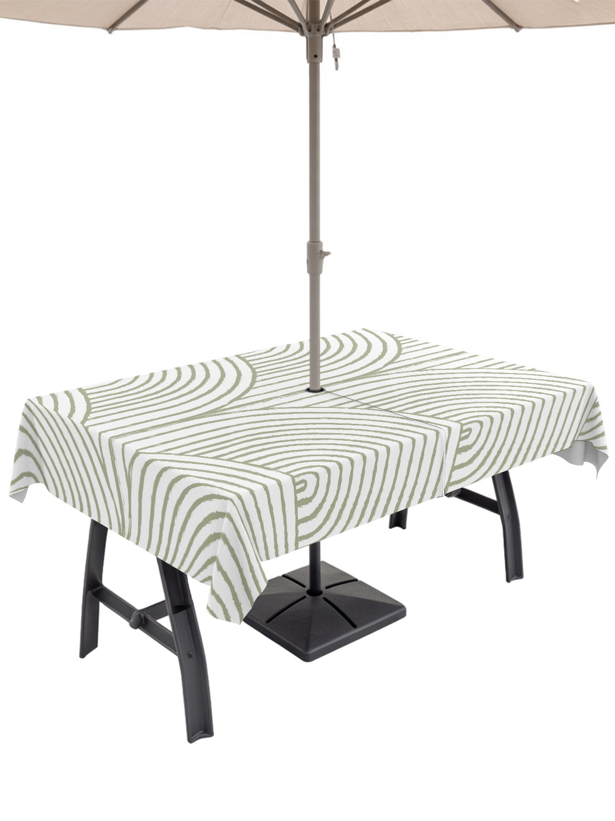 60x120 Inch Outdoor Tablecloth with Umbrella Hole Zipper Rectangle Sage ...
