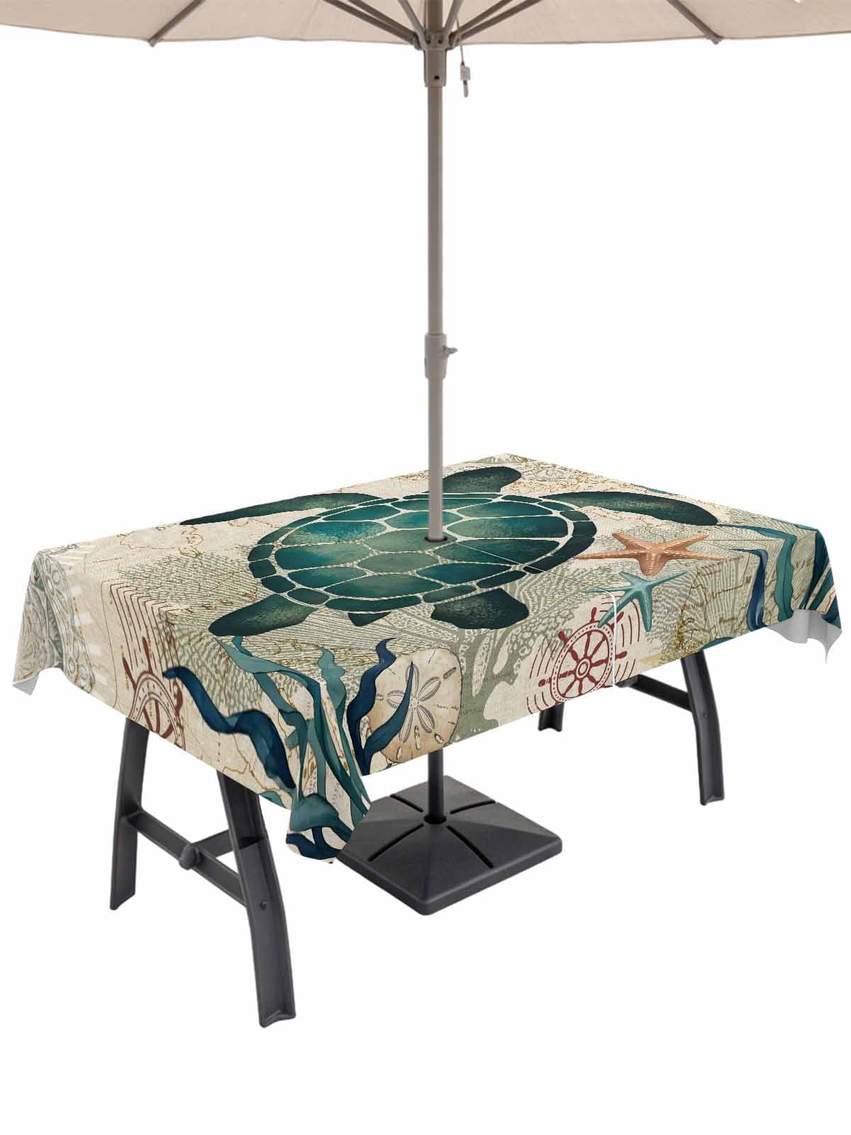 60x120 Inch Outdoor Tablecloth with Umbrella Hole Zipper Rectangle Sea ...