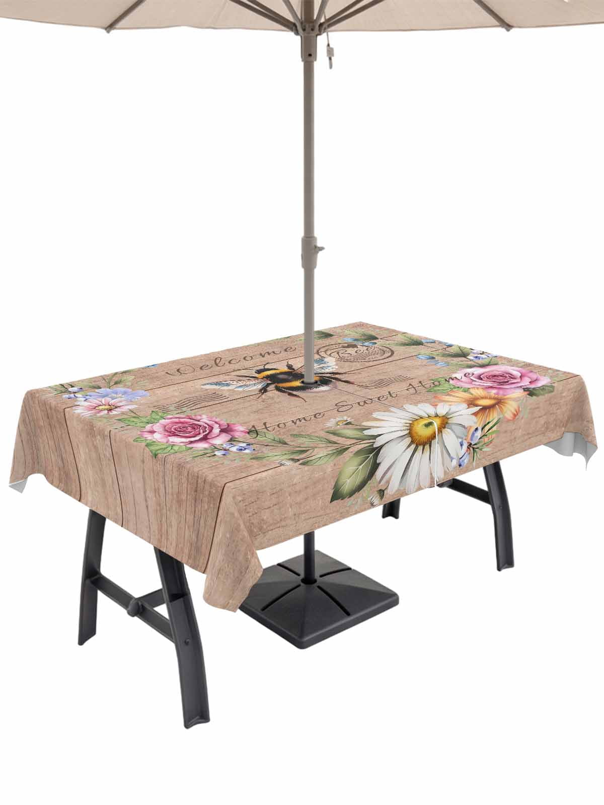 60x120 Inch Outdoor Tablecloth with Umbrella Hole Zipper Rectangle ...