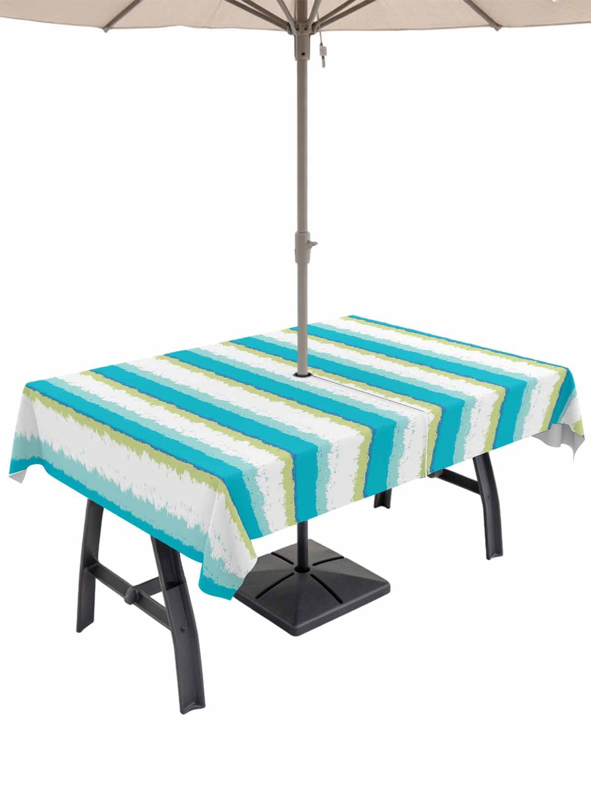 60x120 Inch Outdoor Tablecloth with Umbrella Hole Zipper Rectangle Teal ...