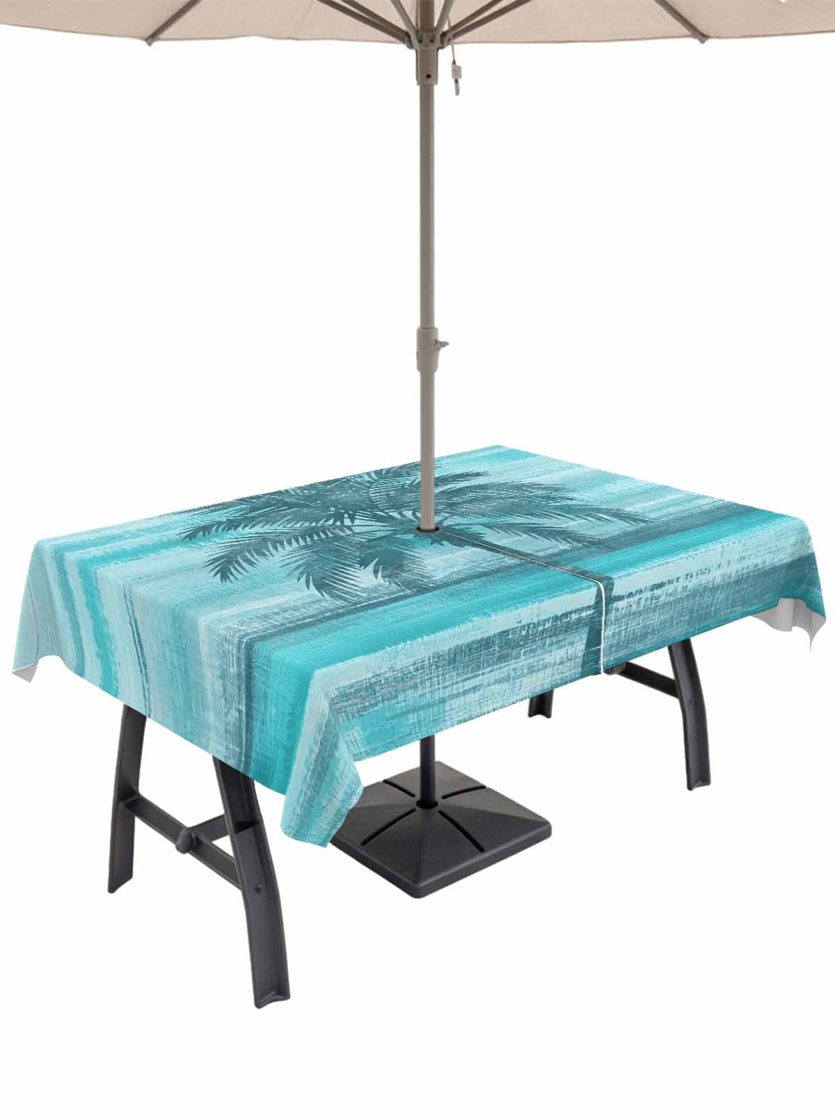 60x120 Inch Outdoor Tablecloth with Umbrella Hole Zipper Rectangle Teal ...