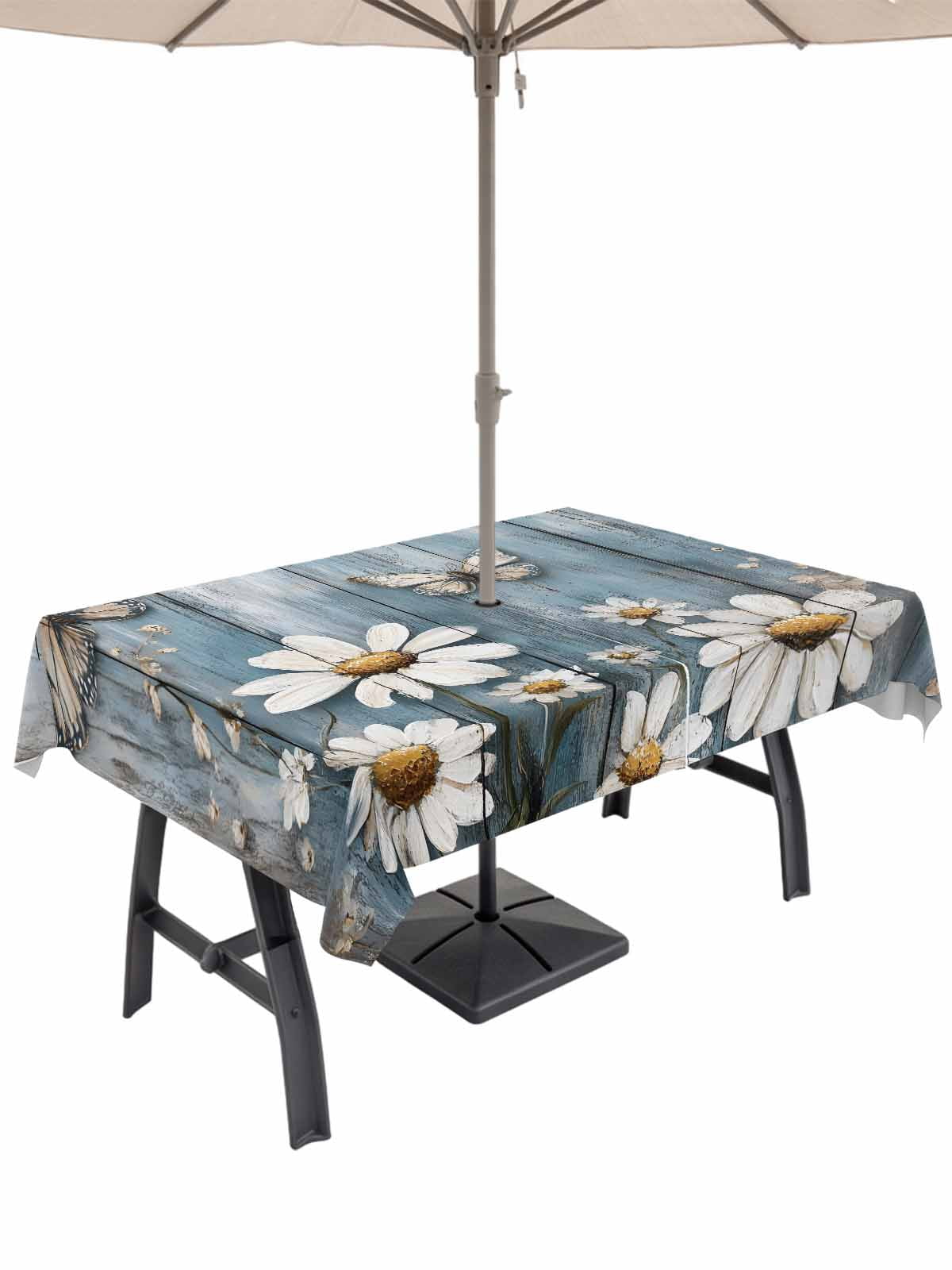 60x120 Inch Outdoor Tablecloth with Umbrella Hole Zipper Rectangle ...