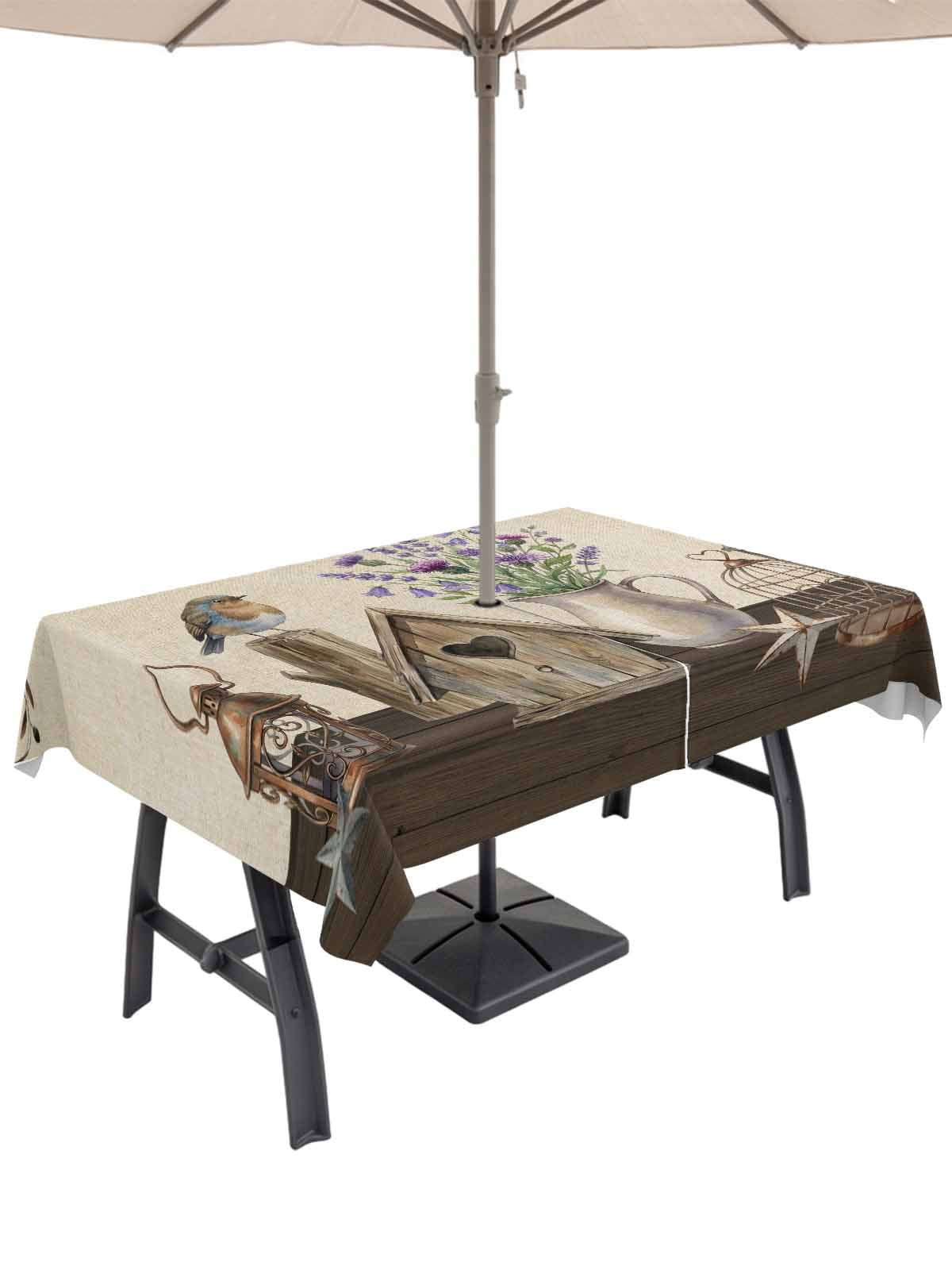 60x120 Inch Outdoor Tablecloth with Umbrella Hole Zipper Rectangle ...