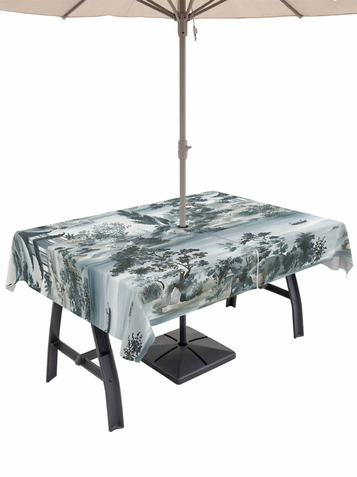 60x120 Inch Outdoor Tablecloth with Umbrella Hole Zipper Rectangle ...