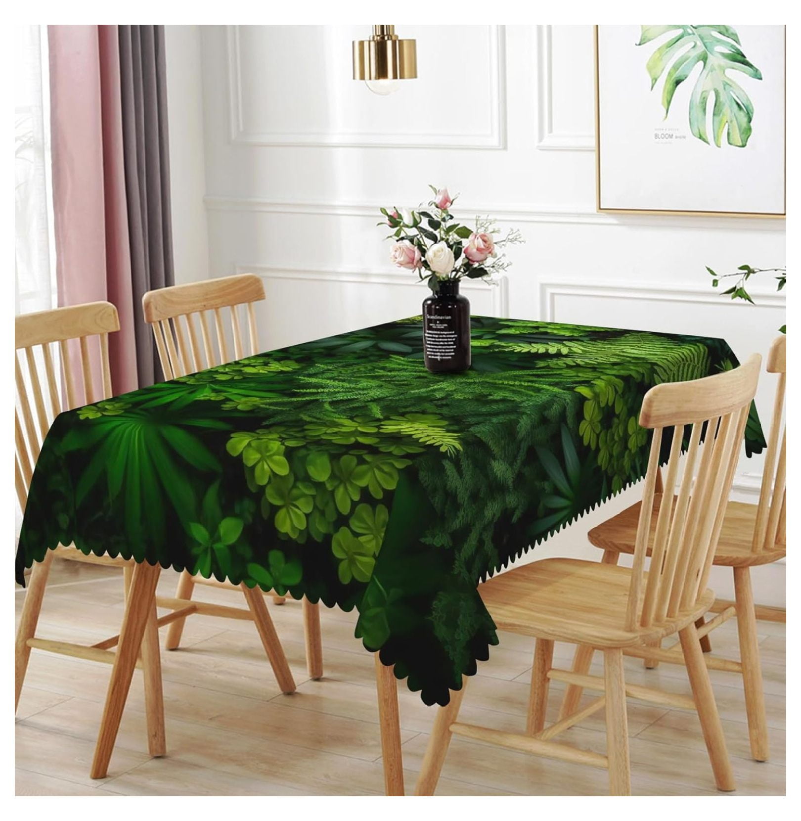 60x120inches Tropical Green Leaves Tablecloth Plants Decorative Table ...