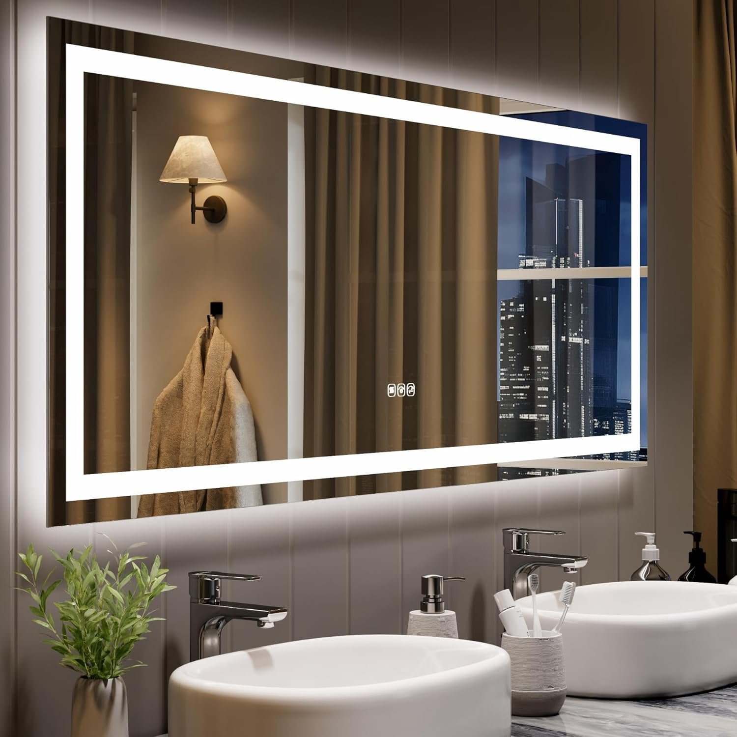 60x24 LED Bathroom Mirror with Lights, Backlit + Front Lit, Dimmable ...