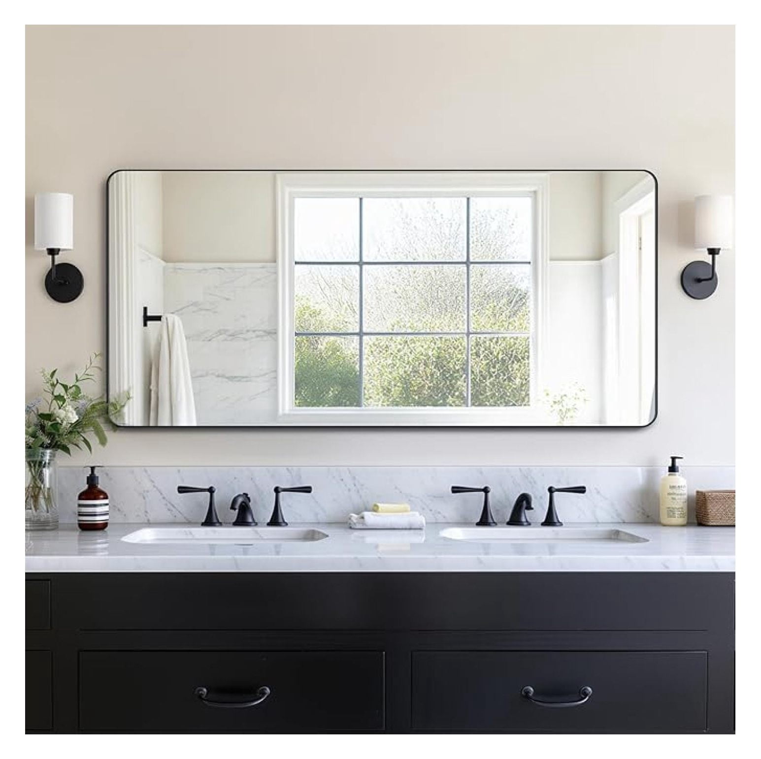60x28 Bathroom Vanity Mirror for Wall, Aluminum Framed, Farmhouse ...
