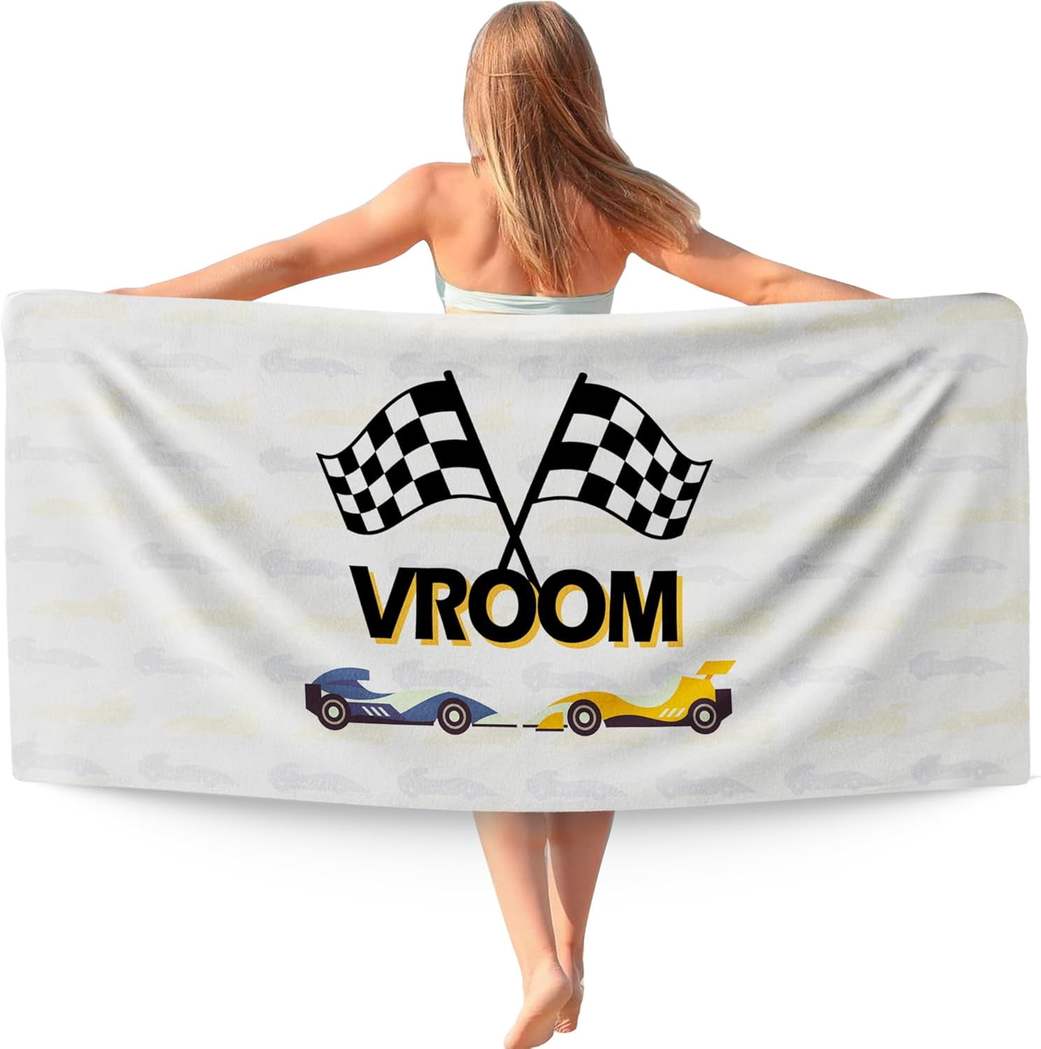 60x30inch Boys Beach Towel Race Car Vroom Checkered Flag Lightweight ...