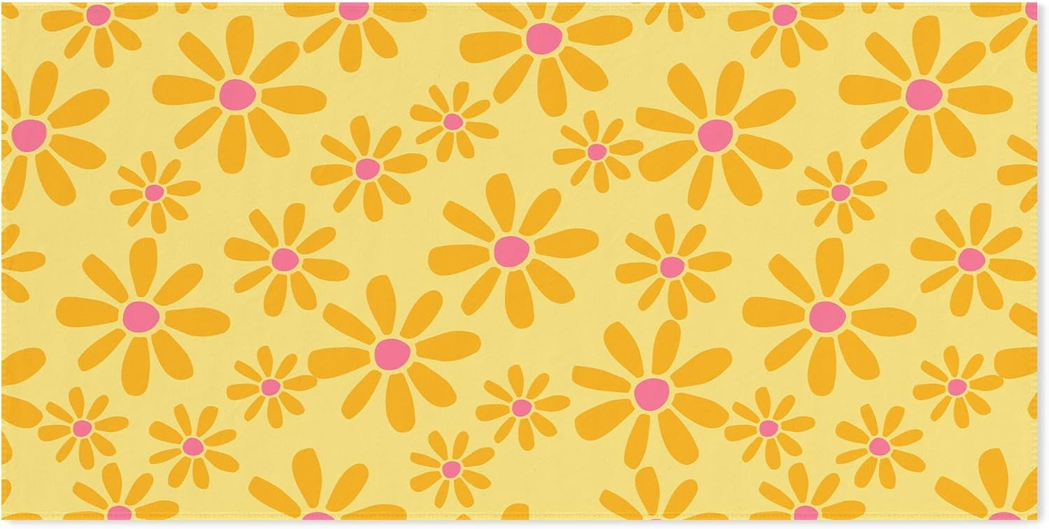 60x30inch Yellow Daisy Floral Beach Towel Lightweight Soft Quick Dry ...