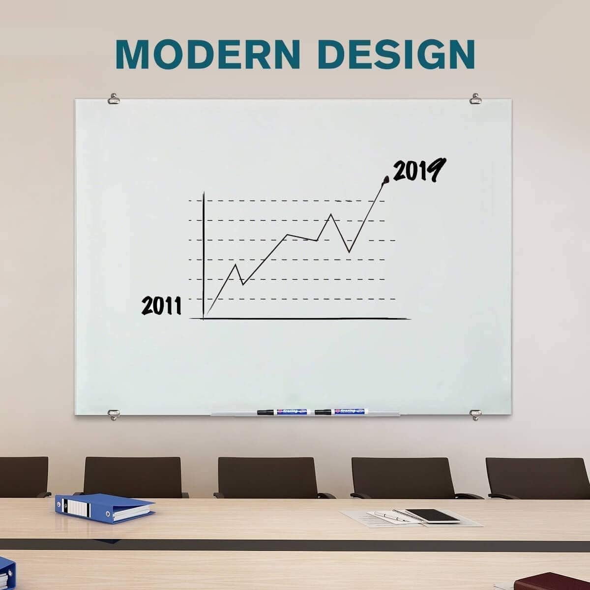 60x40 Inch Magnetic Tempered Glass Whiteboard - Ideal for Office ...