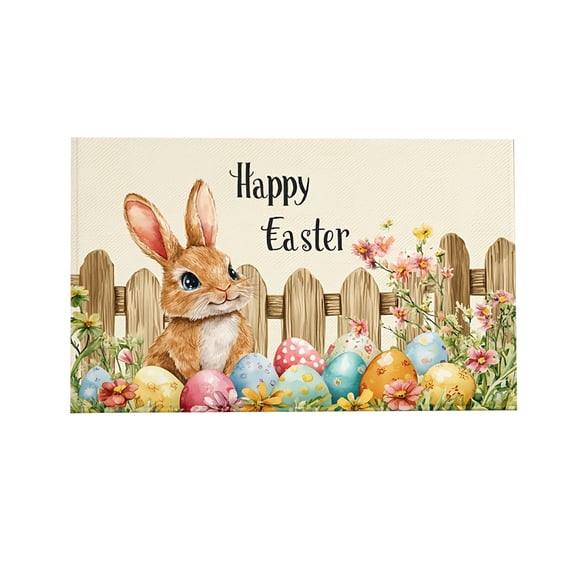 60x40cm Easter Welcome Doormat, Bunny & Egg Non-Slip Crystal Velvet Rug ...