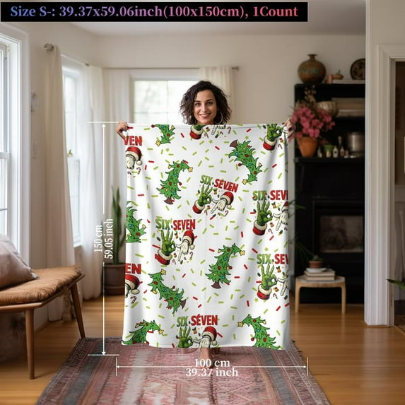 [60x50inch] Tranquil Guild Grinch Blanket Hand Ornament Design ...