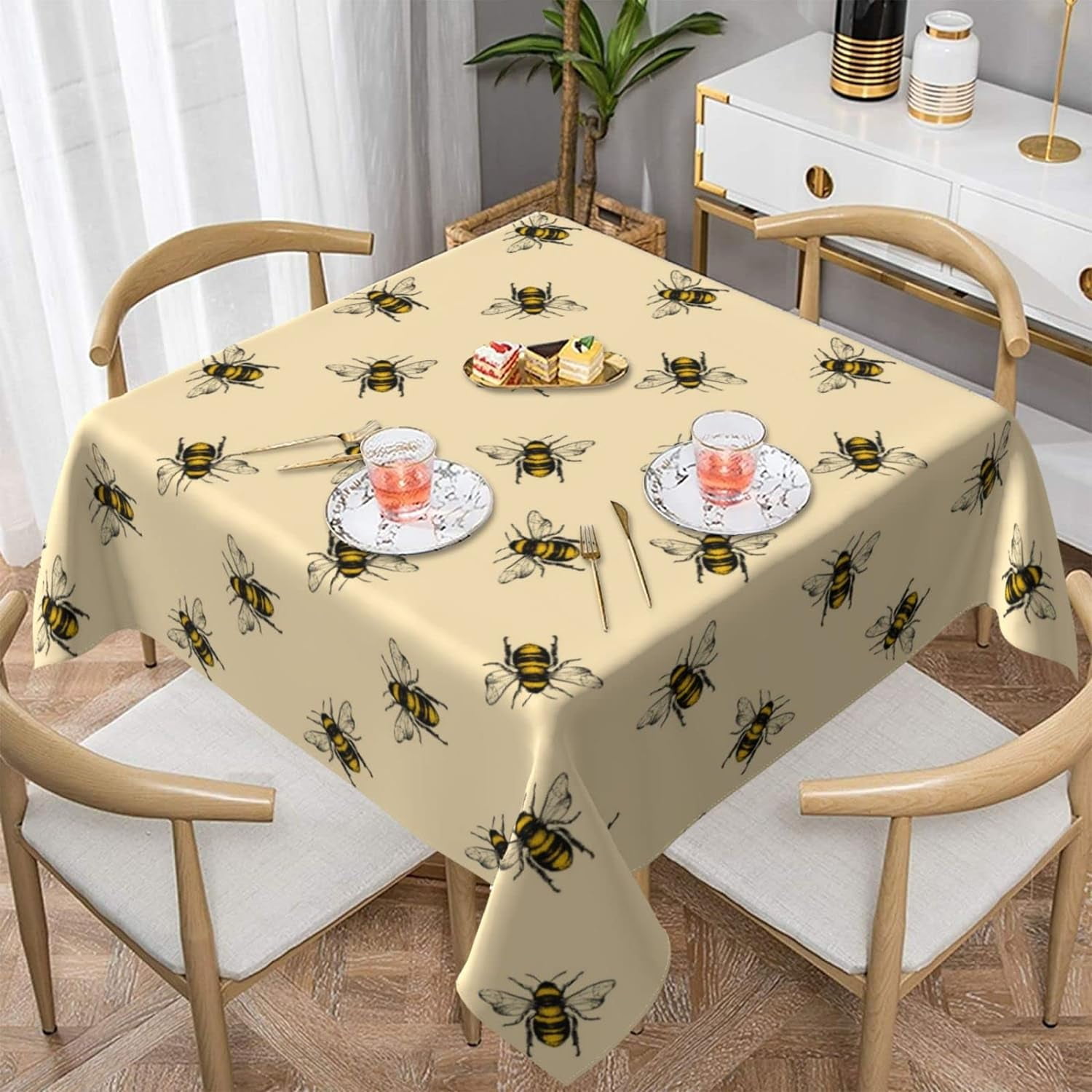 60x60 Inch Table Cloths for Square Tables, Honey Bee Tablecloth ...