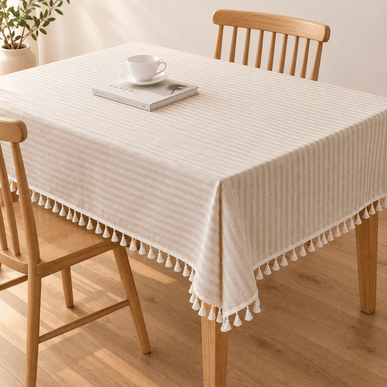 60x60 Square Beige Striped Tablecloths Outdoor Picnic Table Cover ...