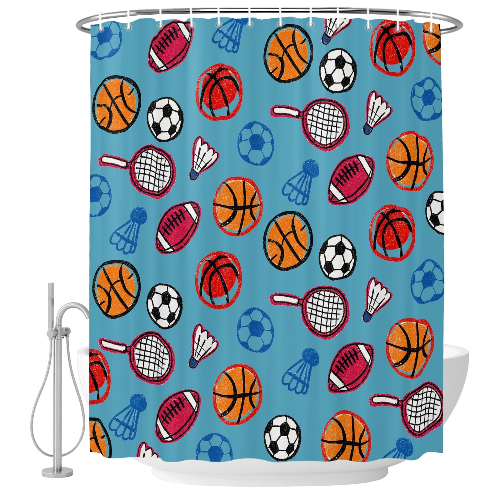 60x72 Inch Shower Curtains for Bathroom, Ball Sport Fabric Bath Curtain ...
