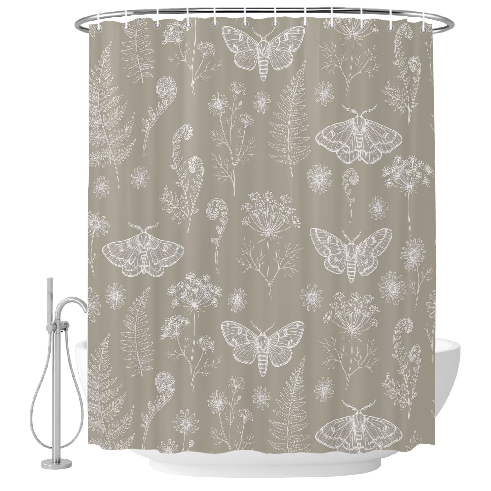 60x72 Inch Shower Curtains for Bathroom, Beige Butterfly Botanical ...