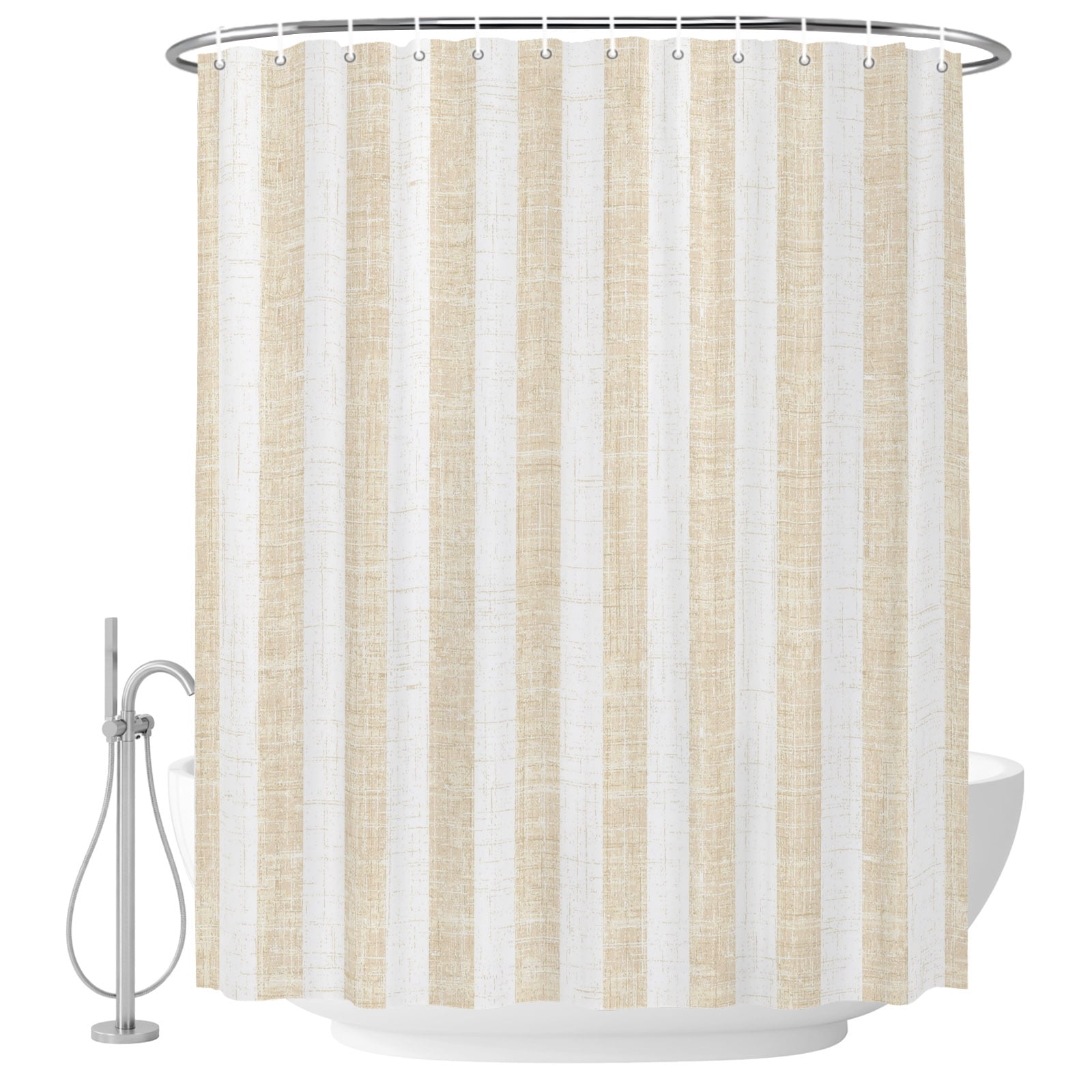 60x72 Inch Shower Curtains for Bathroom, Beige Striped Fabric Bath ...