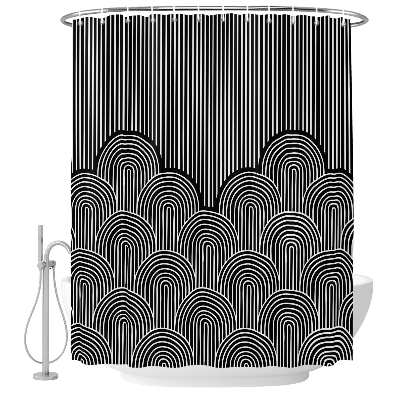 60x72 Inch Shower Curtains for Bathroom, Black Boho Fabric Bath Curtain ...