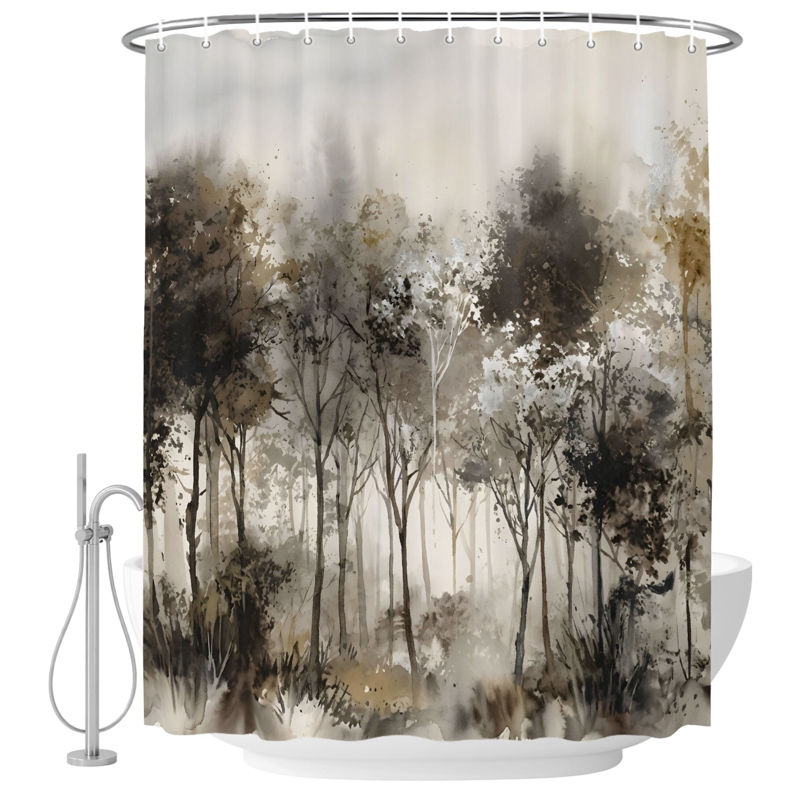 60x72 Inch Shower Curtains for Bathroom, Black Grey Forest Fabric Bath ...