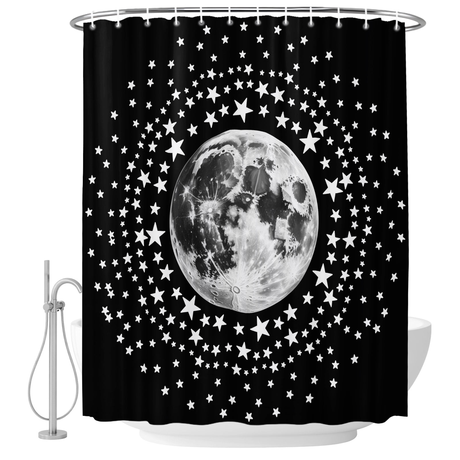 60x72 Inch Shower Curtains for Bathroom, Black Grey Moon Fabric Bath ...