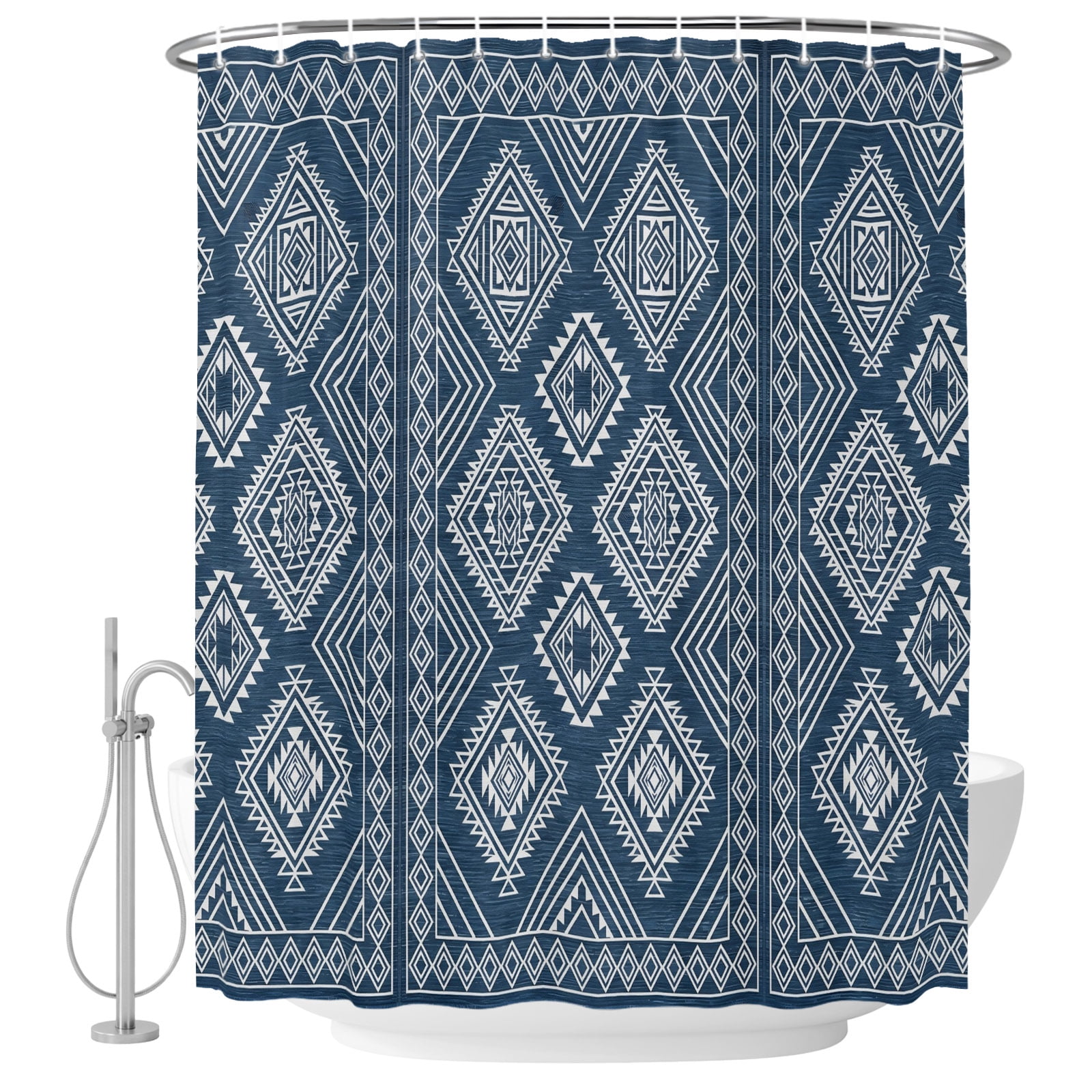 60x72 Inch Shower Curtains for Bathroom, Blue Geometric Fabric Bath ...