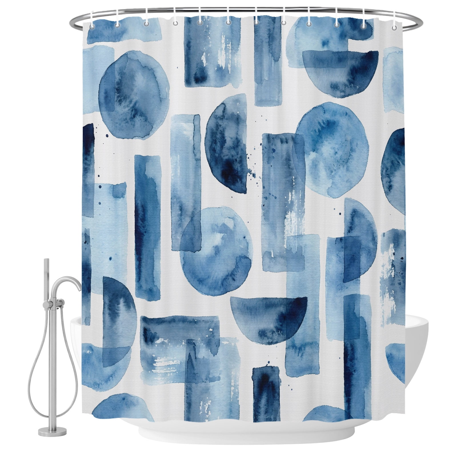 60x72 Inch Shower Curtains for Bathroom, Blue Geometric Fabric Bath ...