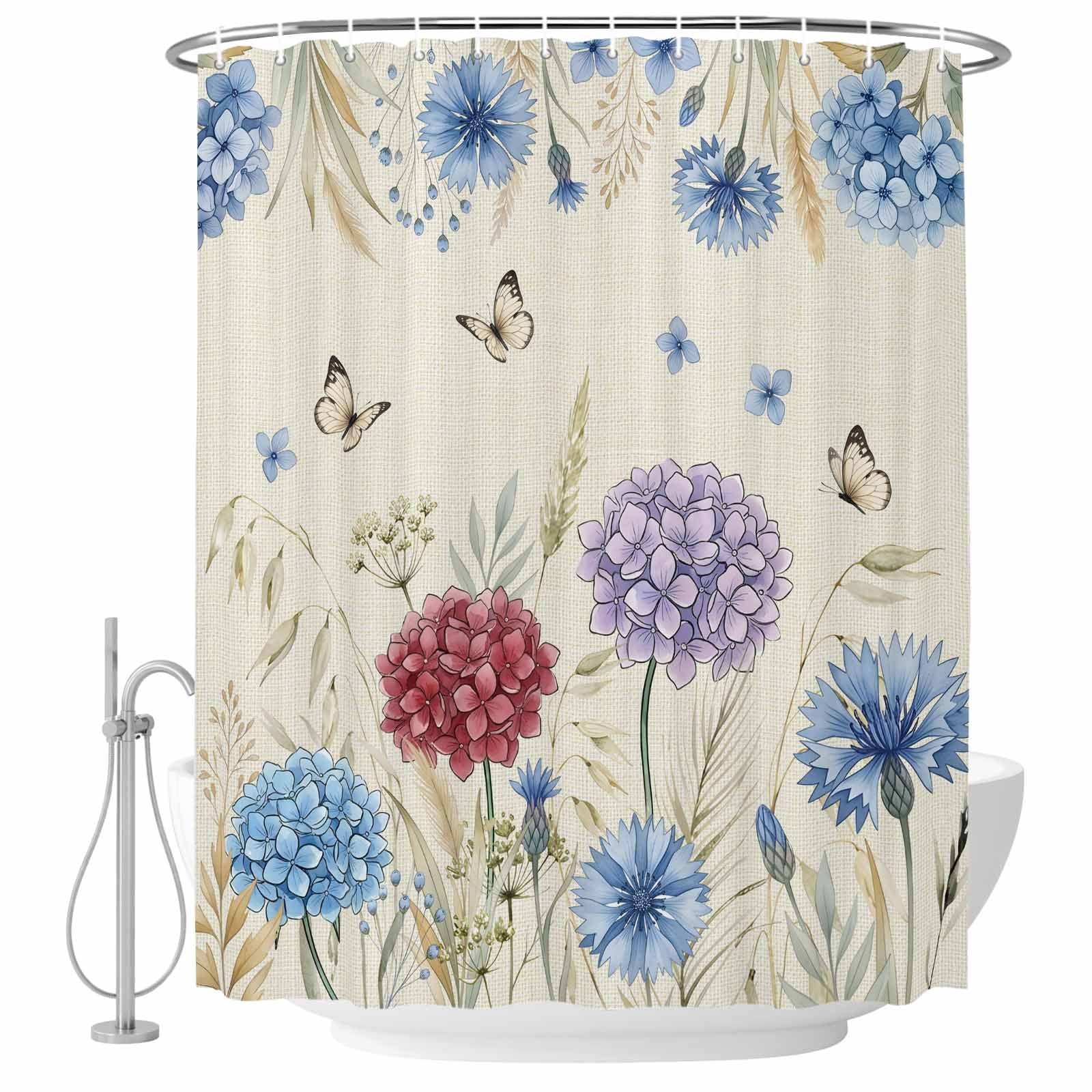60x72 Inch Shower Curtains for Bathroom, Blue Purple Red Hydrangea ...