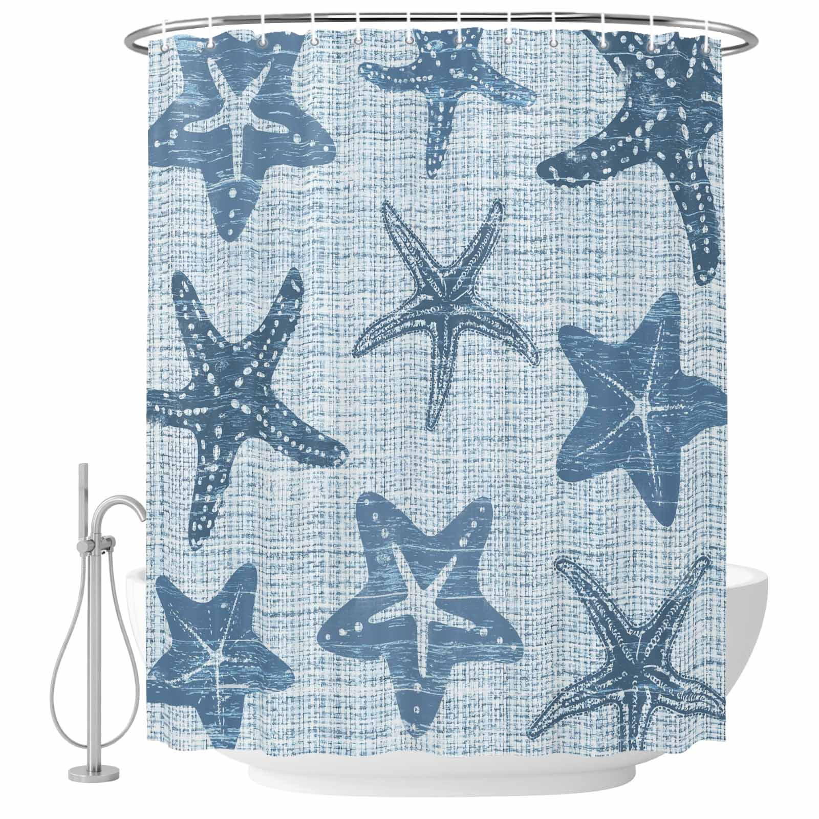 60x72 Inch Shower Curtains for Bathroom, Blue Starfish Coastal Fabric ...