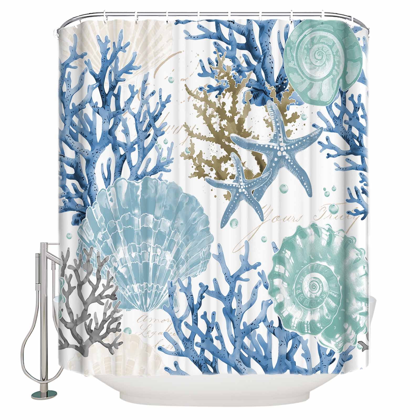 60x72 Inch Shower Curtains for Bathroom Blue Teal Coastal Fabric Bath ...