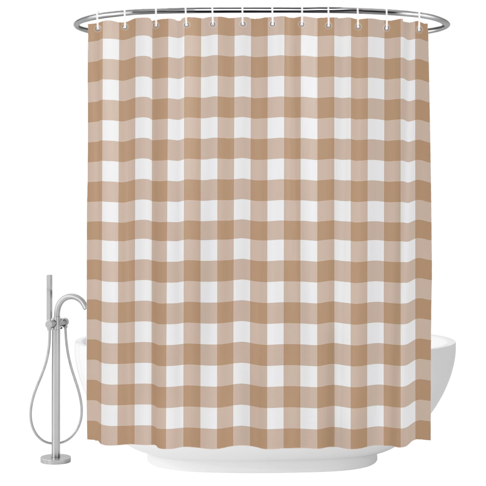 60x72 Inch Shower Curtains for Bathroom, Brown Checked Fabric Bath ...