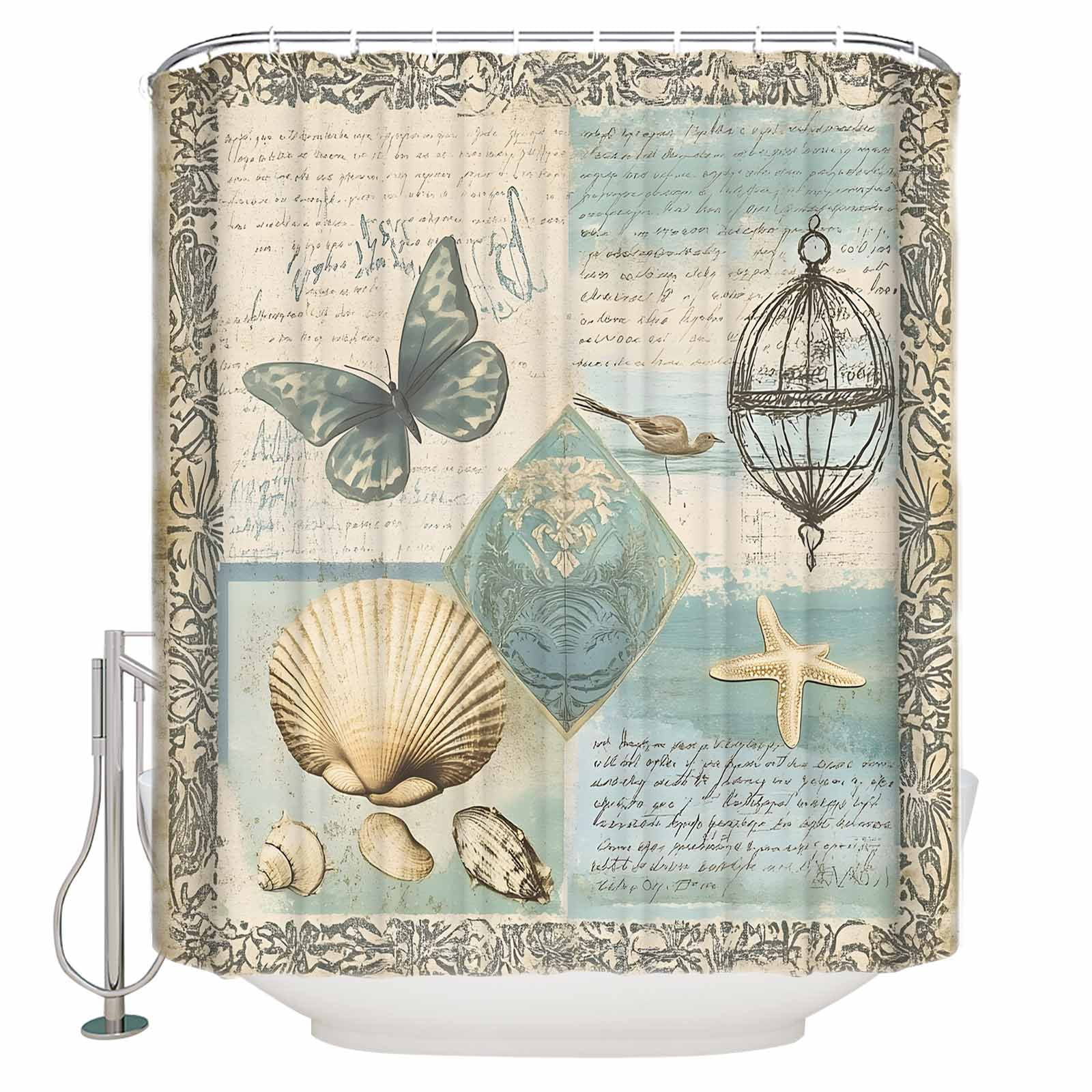60x72 Inch Shower Curtains for Bathroom Coastal Beach Fabric Bath ...