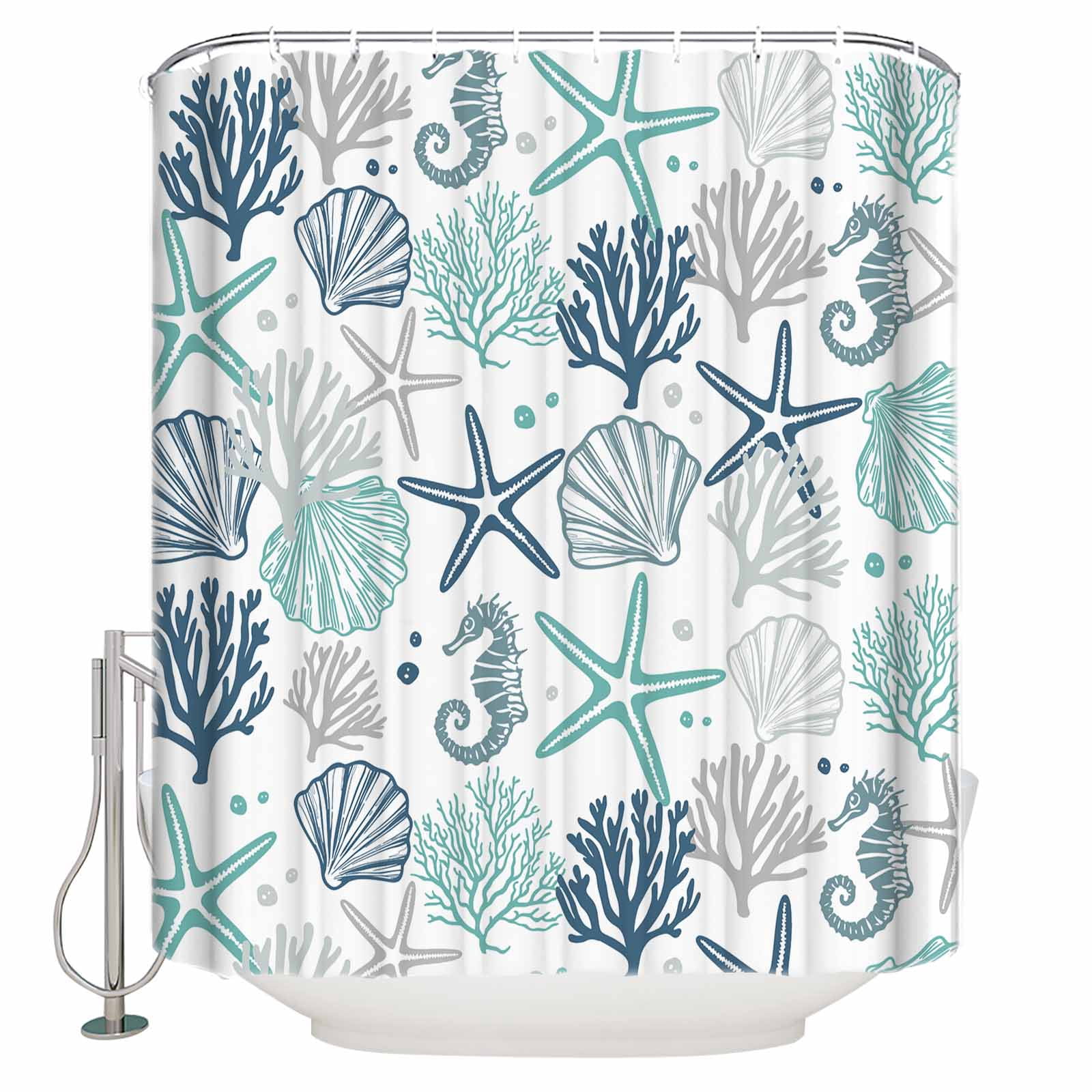 60x72 Inch Shower Curtains for Bathroom Coastal Teal Green Fabric Bath ...