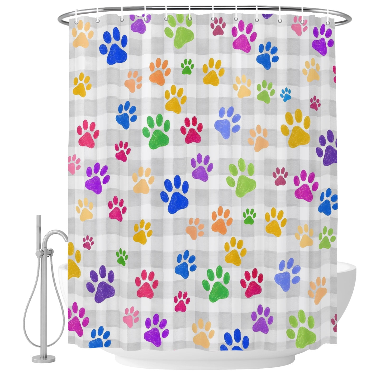 60x72 Inch Shower Curtains for Bathroom, Colorful Paw Print Fabric Bath ...