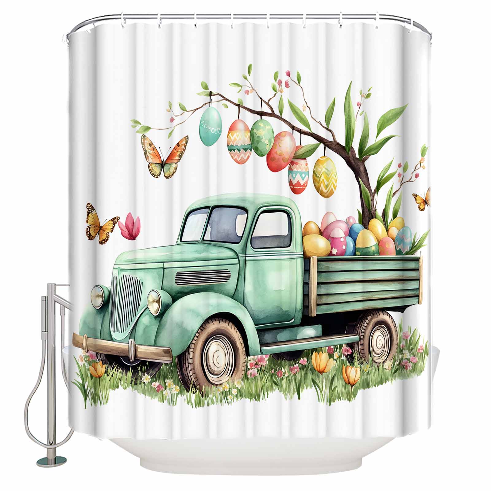 60x72 Inch Shower Curtains for Bathroom Easter Egg Fabric Bath Curtain ...