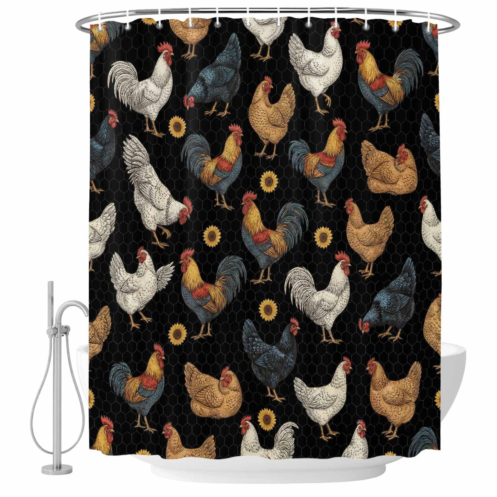 60x72 Inch Shower Curtains for Bathroom, Farm Rooster Fabric Bath ...