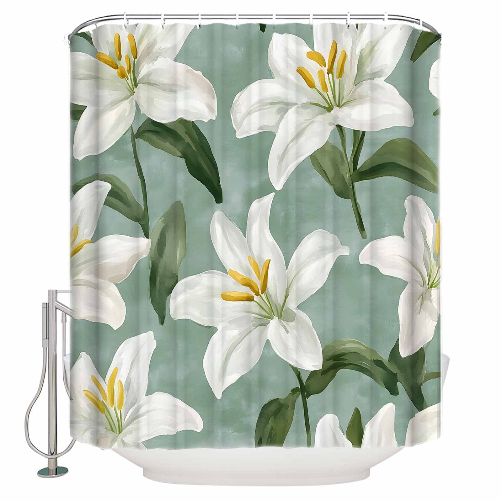 60x72 Inch Shower Curtains for Bathroom Green Floral Fabric Bath ...