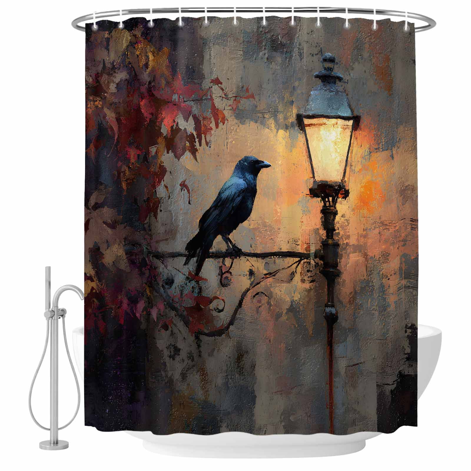 60x72 Inch Shower Curtains for Bathroom, Halloween Crow Fabric Bath ...